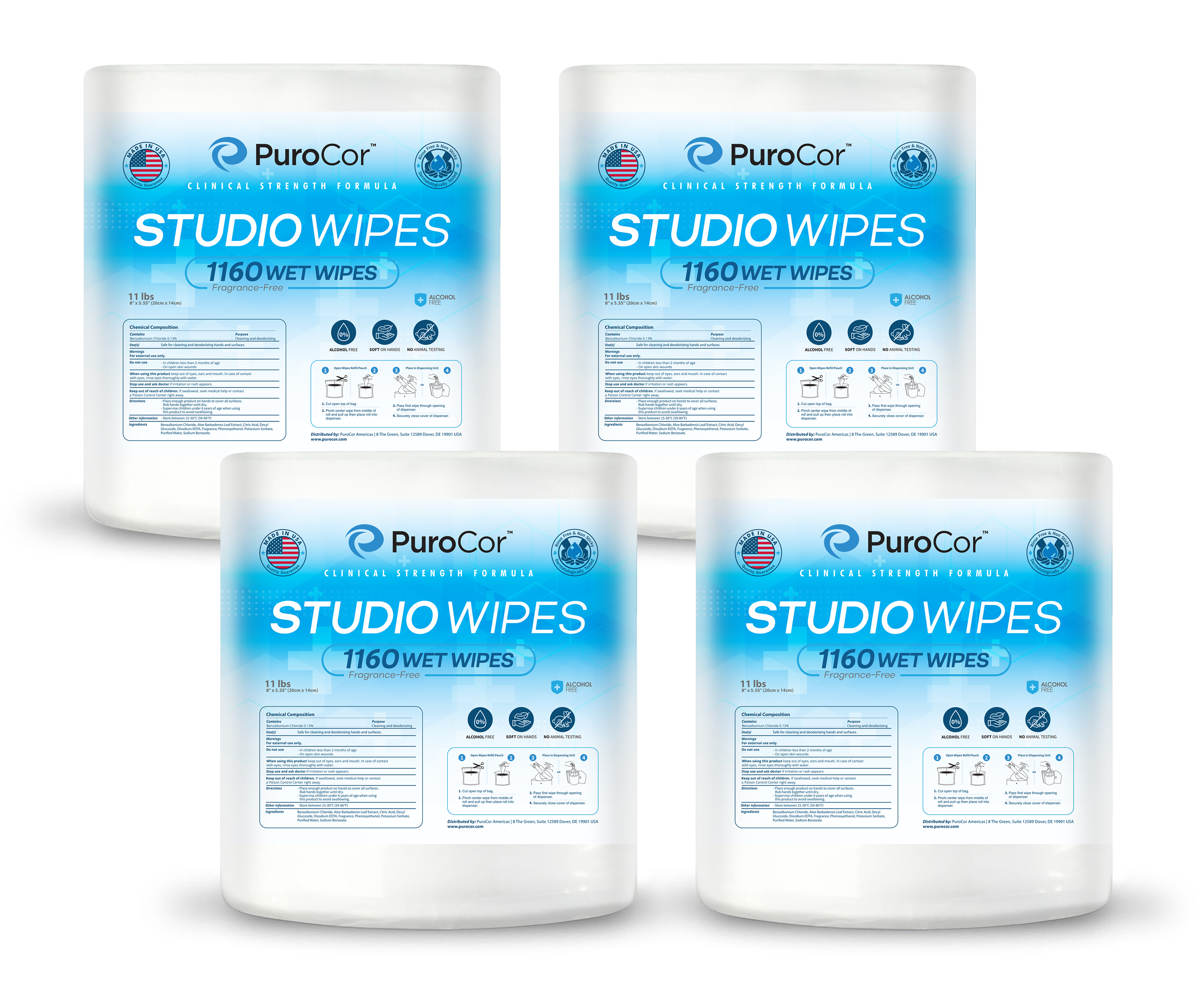 Premium Studio Wipes - 4 x 1160 Count Rolls – PuroCor USA